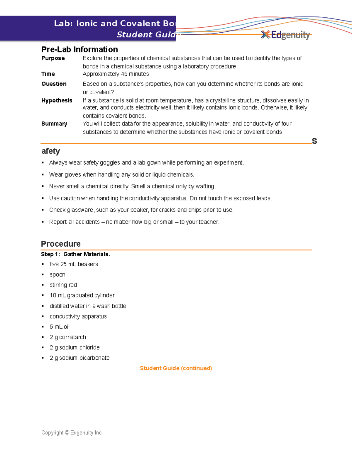 Lab: Ionic and Covalent Bonds - Pre-Lab Information Purpose Explore the ...
