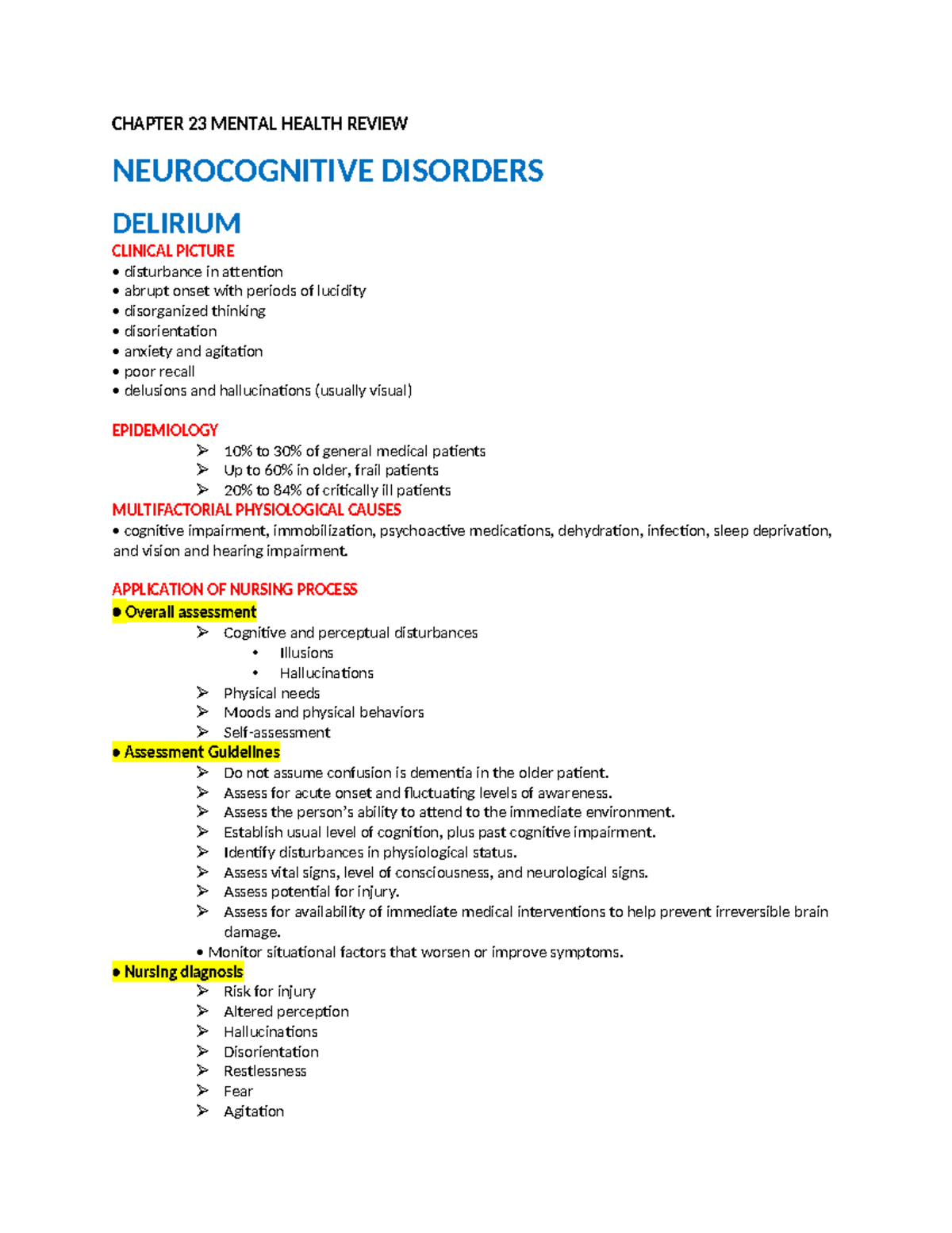 Chapter 23 Mental Health Review - CHAPTER 23 MENTAL HEALTH REVIEW ...