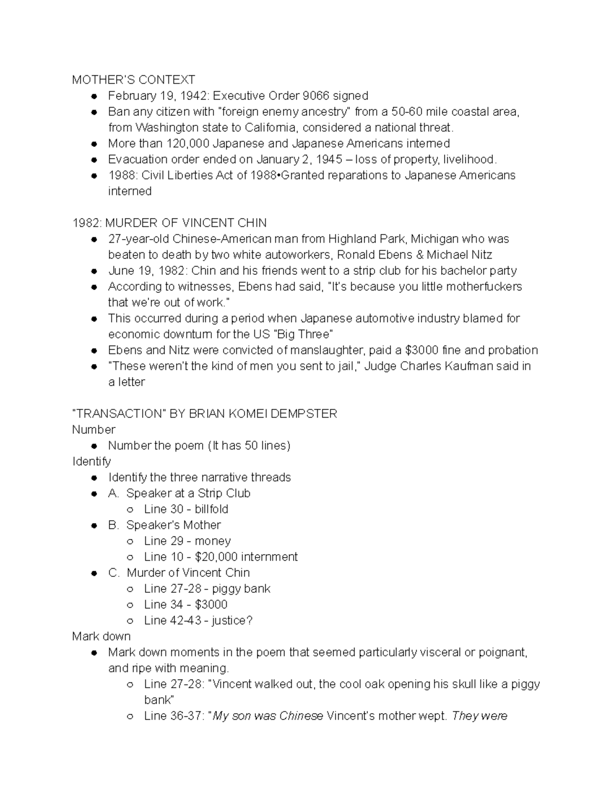 Class #18 asian american literature - MOTHER’S CONTEXT February 19 ...
