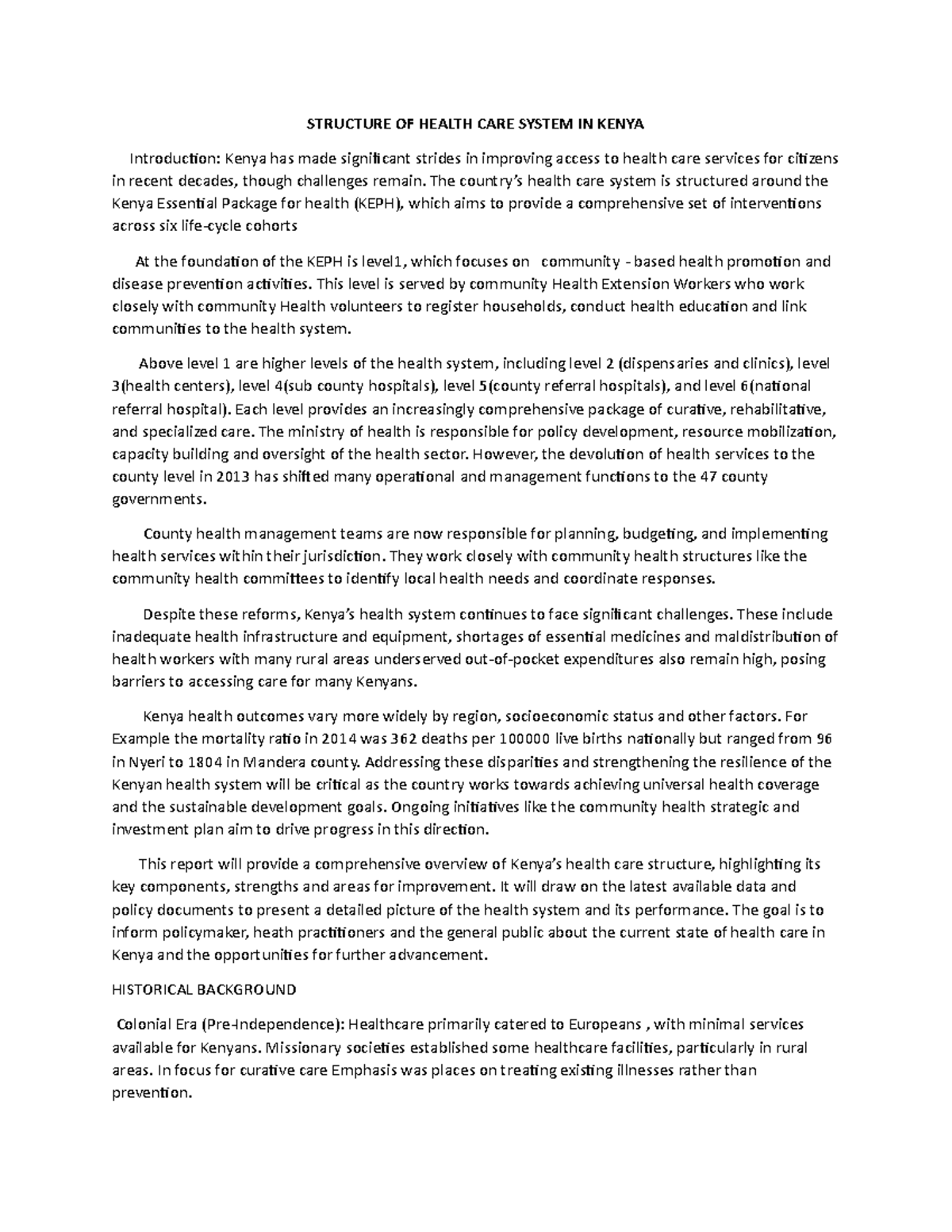 Primary Health group 10 - STRUCTURE OF HEALTH CARE SYSTEM IN KENYA ...