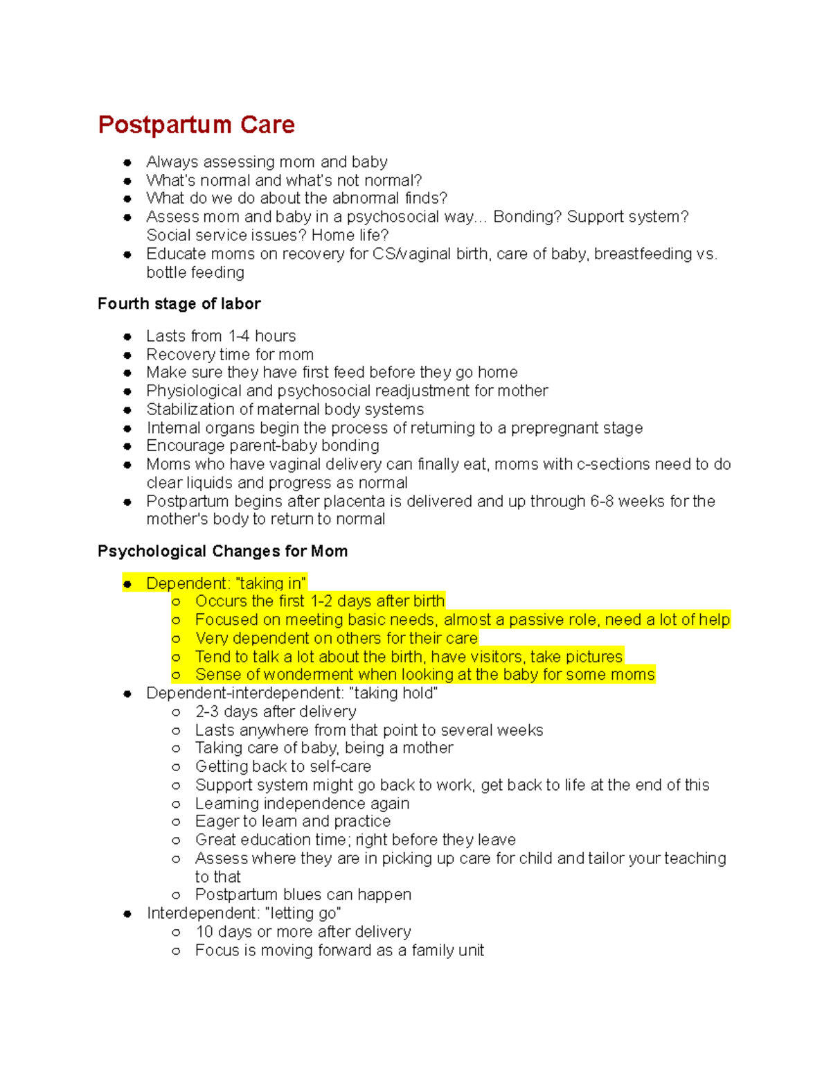 Postpartum Care - Postpartum Care Always assessing mom and baby What’s ...