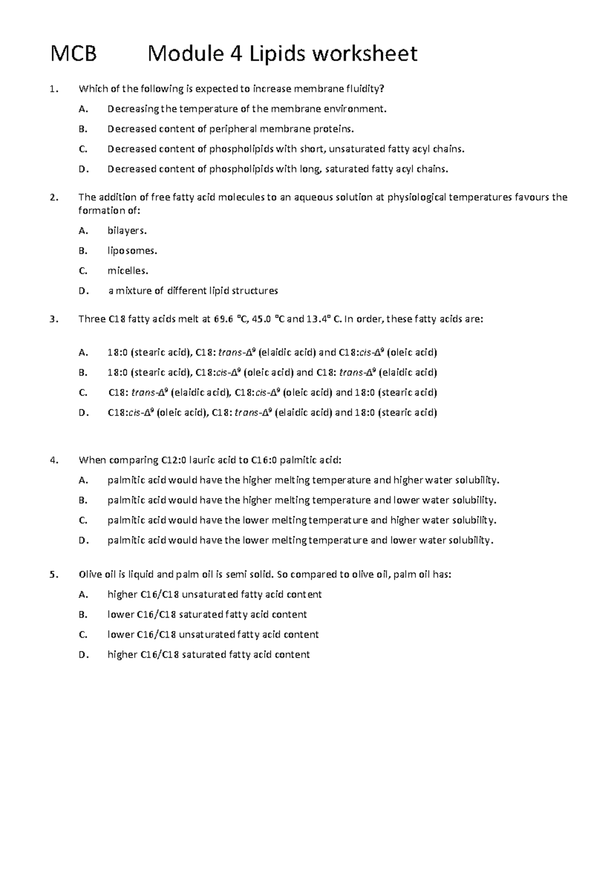Module 4 lipids worksheet without answers-1 - MCB Module 4 Lipids ...