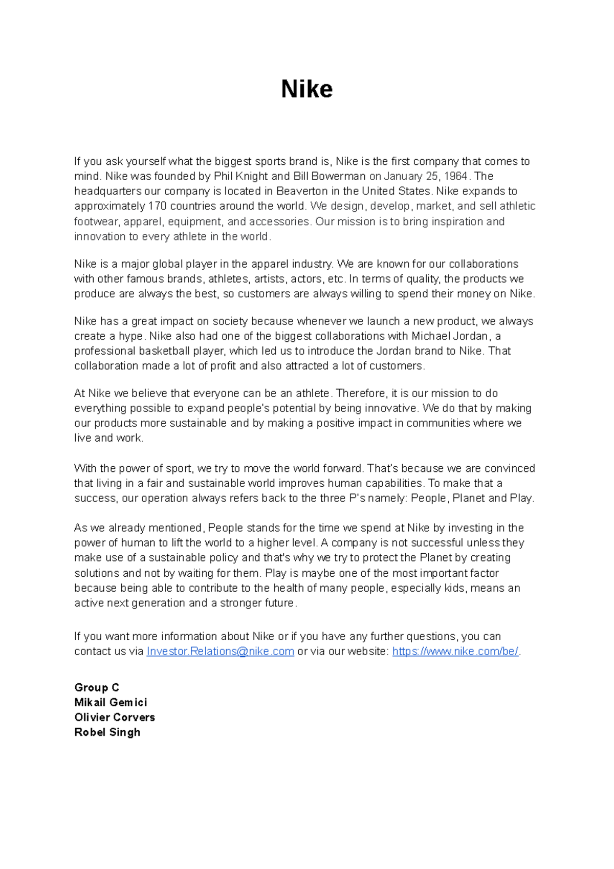 Nike writing exercice - sv nike - Nike If you ask yourself what the ...