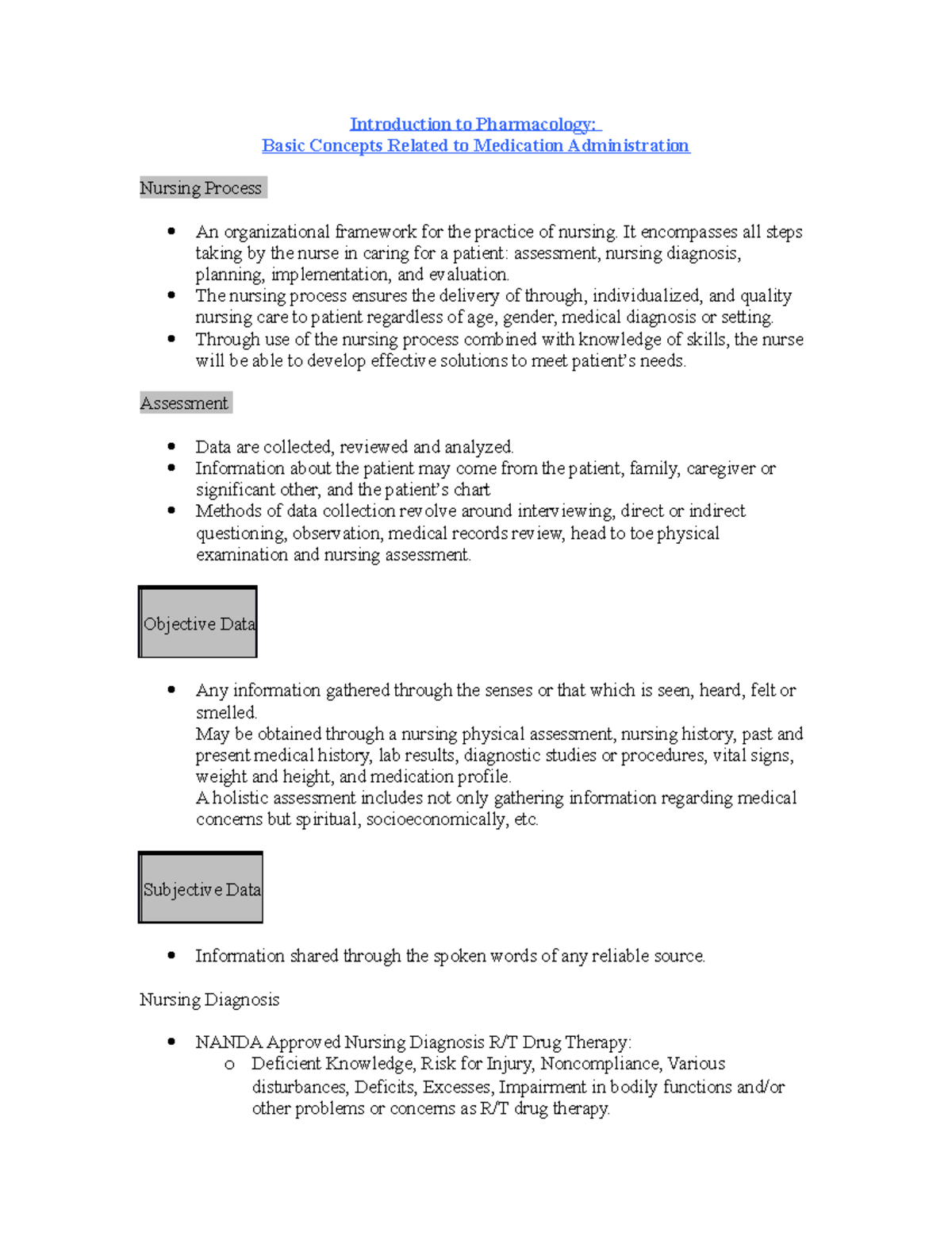 Pharm 1 EXAM 1 Notes - Introduction to Pharmacology: Basic Concepts ...