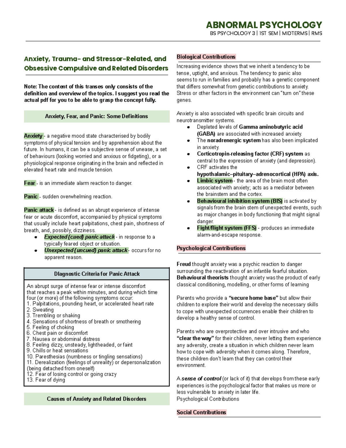 Abpsych- Midterms - good - ABNORMAL PSYCHOLOGY BS PSYCHOLOGY 3 | 1ST ...