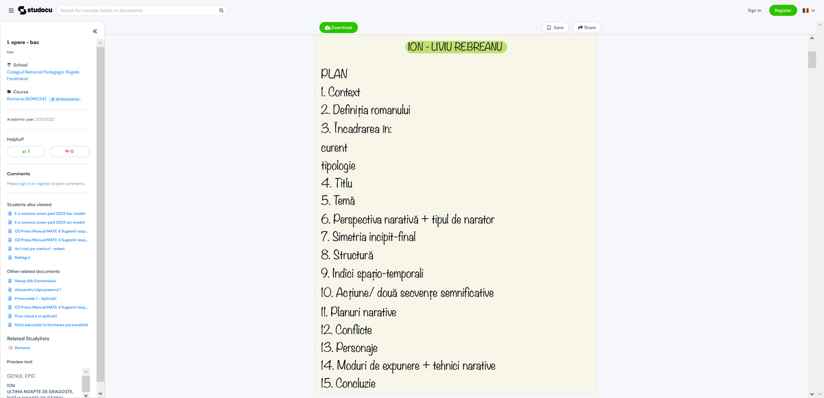 1. opere - bac - Genul EPIC ION Ultima Noapte DE Dragoste, Întâia ...