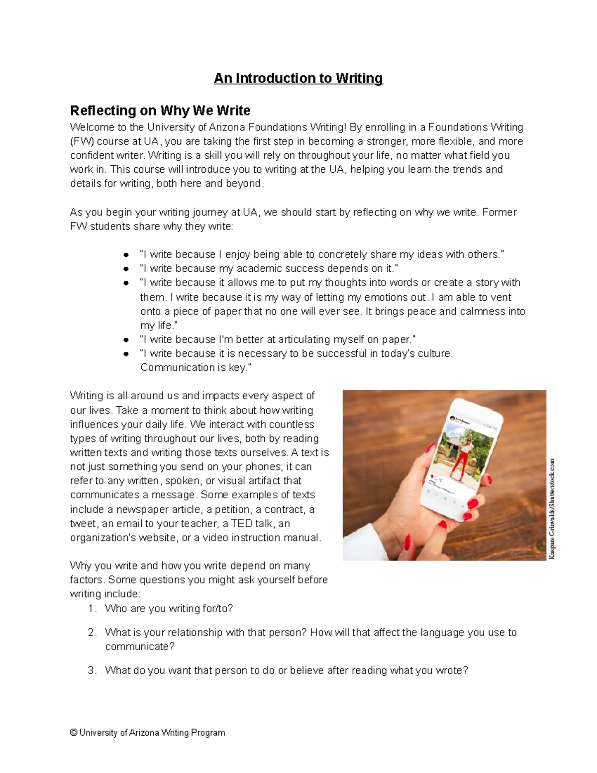 0 An Introduction to Writing - An Introduction to Writing Reflecting on ...