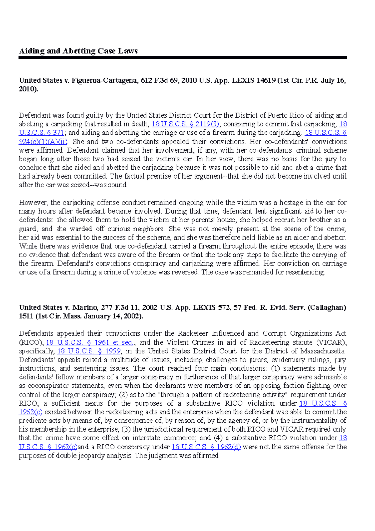 Aiding and Abetting Case Laws - Aiding and Abetting Case Laws United ...