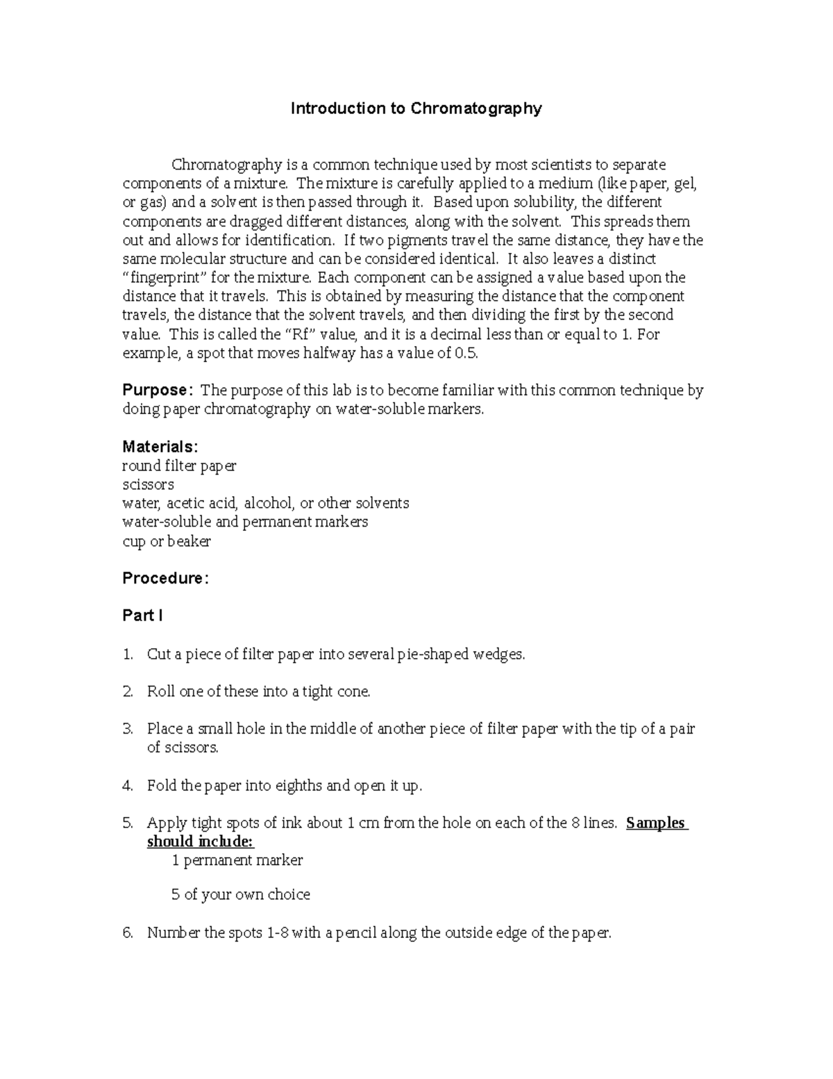 Lab - Radial Chromatography - Introduction to Chromatography ...