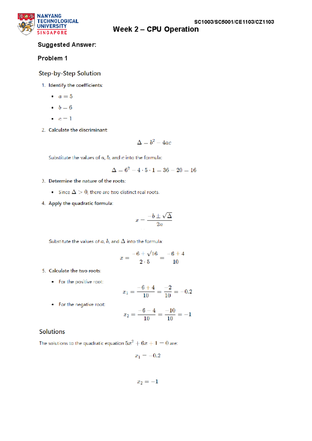 Week 2 (Discussion #1 )- sol to students CPU operation(tutorial 2 ...