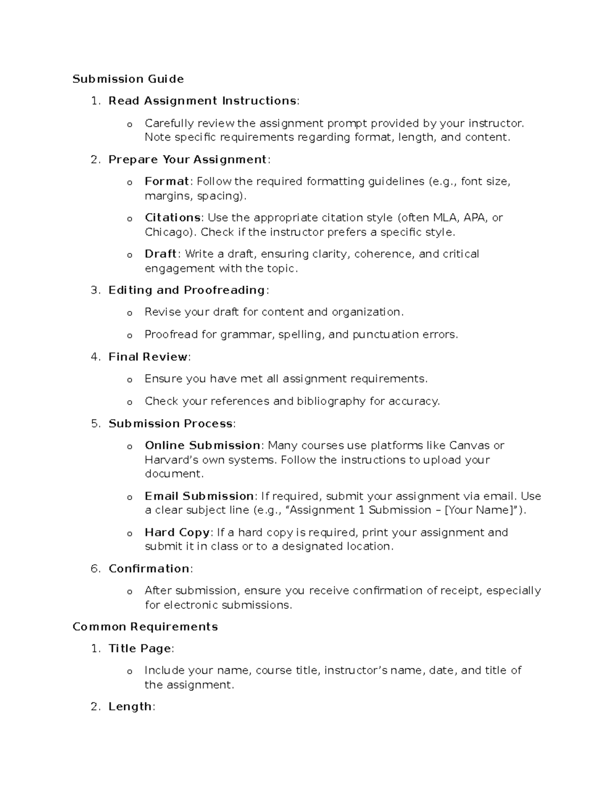 Assignment Guidlines - Submission Guide 1. Read Assignment Instructions: o Carefully review the ...