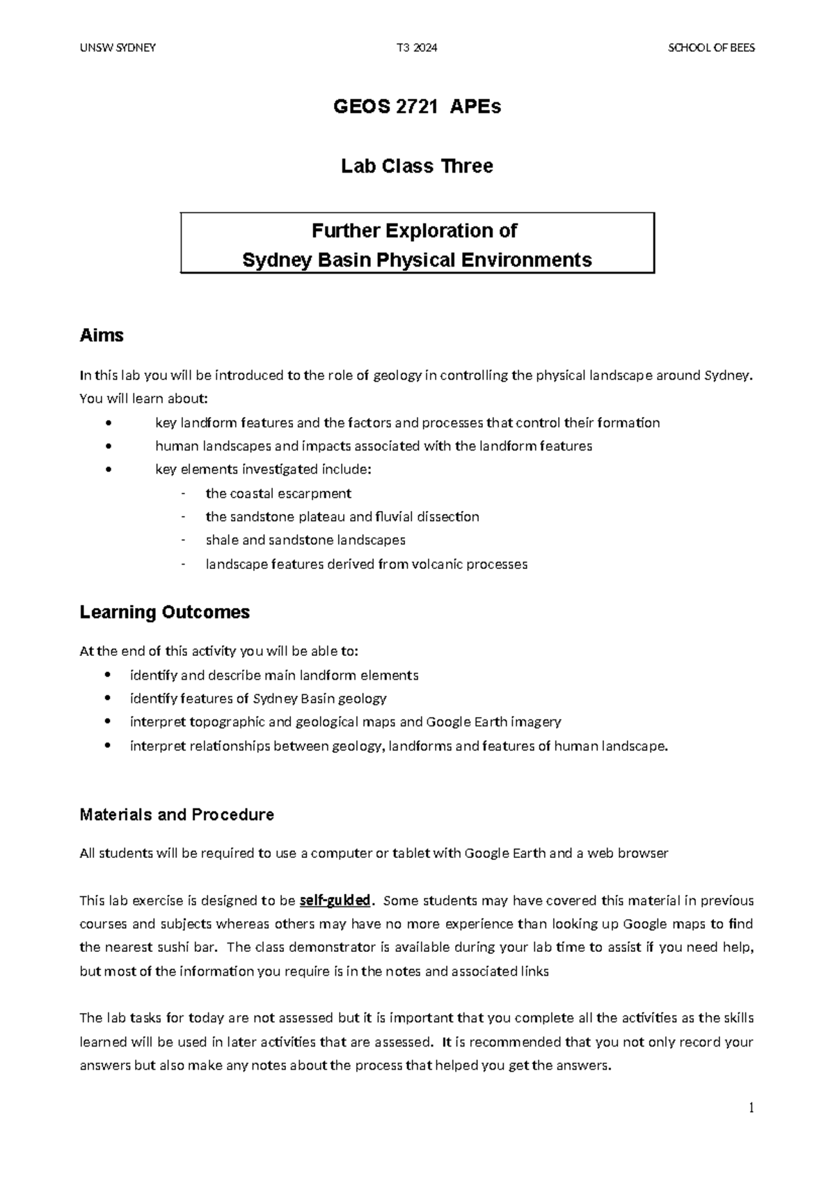 GEOS2721 T3 2024 LAB 3 Sydney Part B - GEOS 2721 APEs Lab Class Three ...