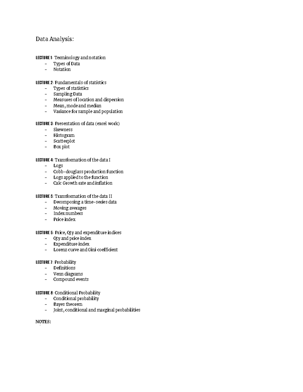 Data Analysis - Module checklist - Data Analysis: LECTURE 1 ...