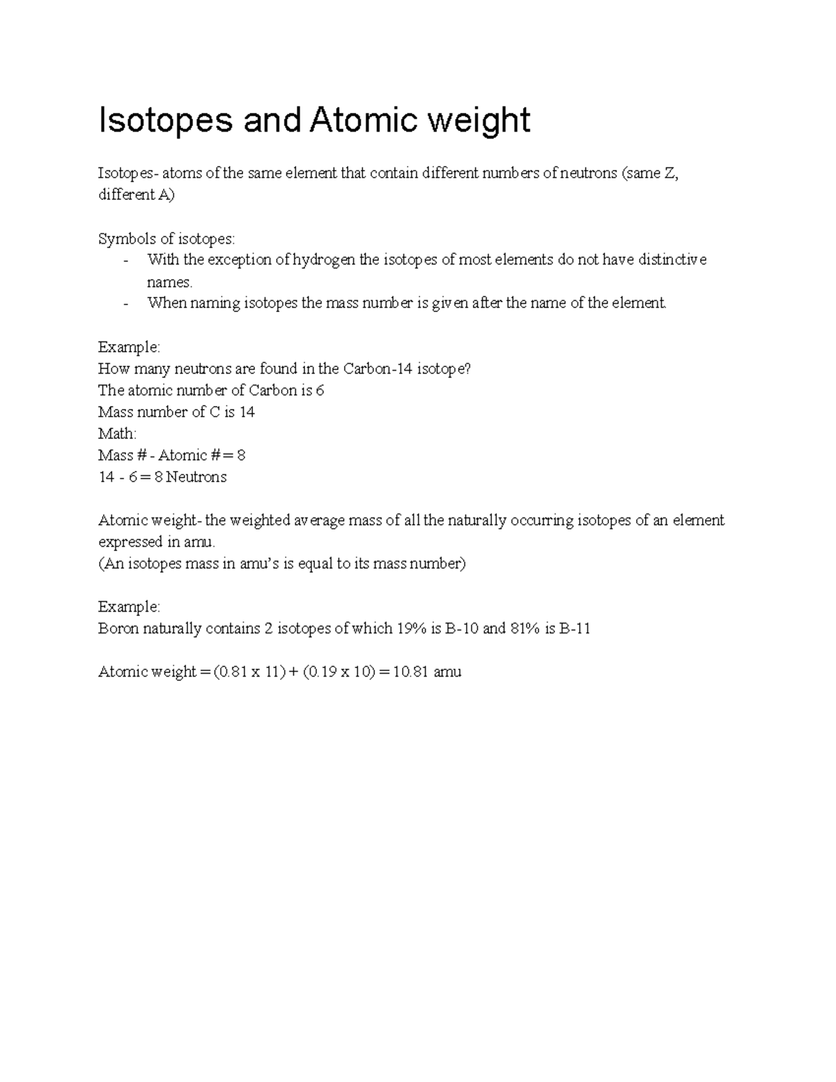 Chemistry Leacture Notes -2 - Isotopes and Atomic weight Isotopes ...