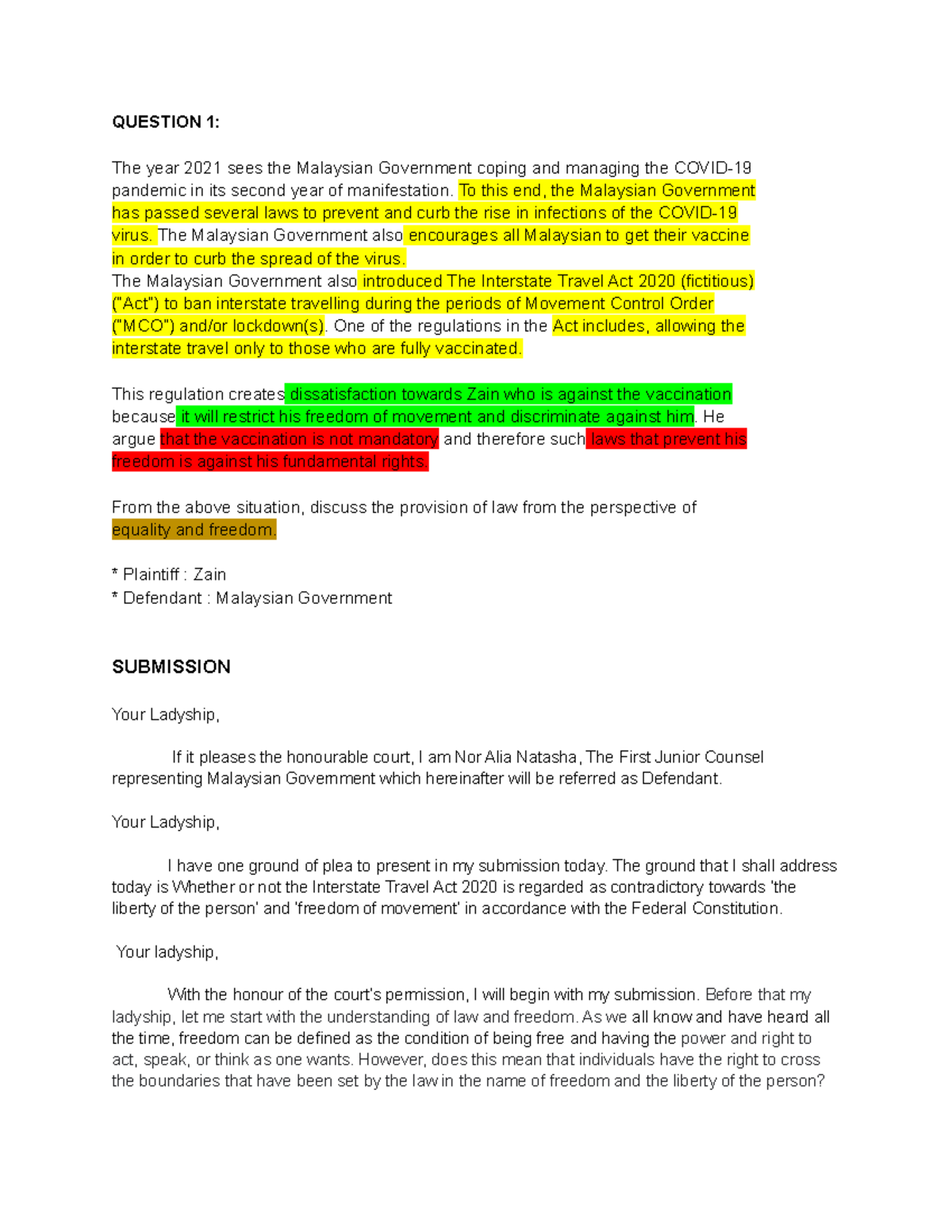 First Junior Counsel Script'S - QUESTION 1: The year 2021 sees the ...