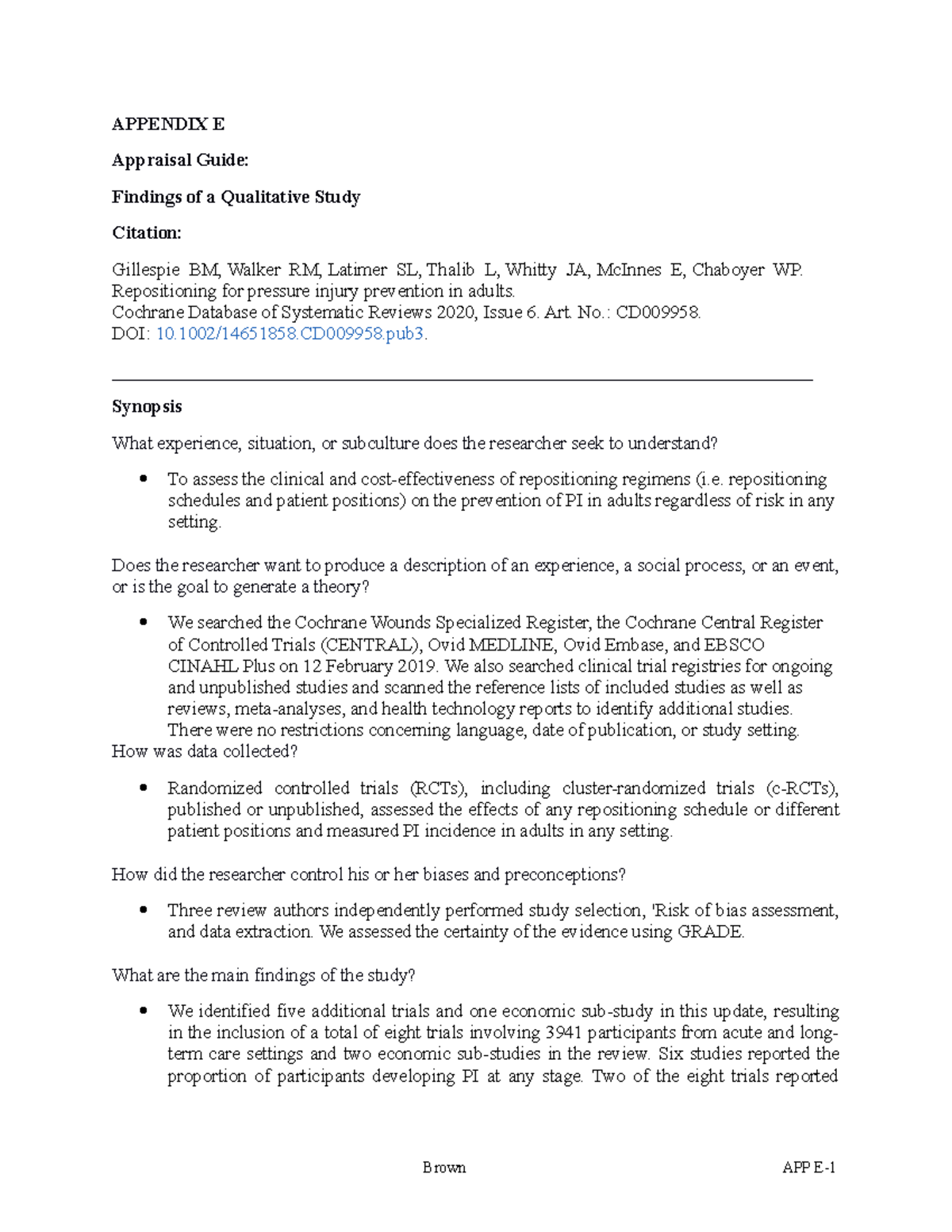 Qualitative Review Template - APPENDIX E Appraisal Guide: Findings of a ...