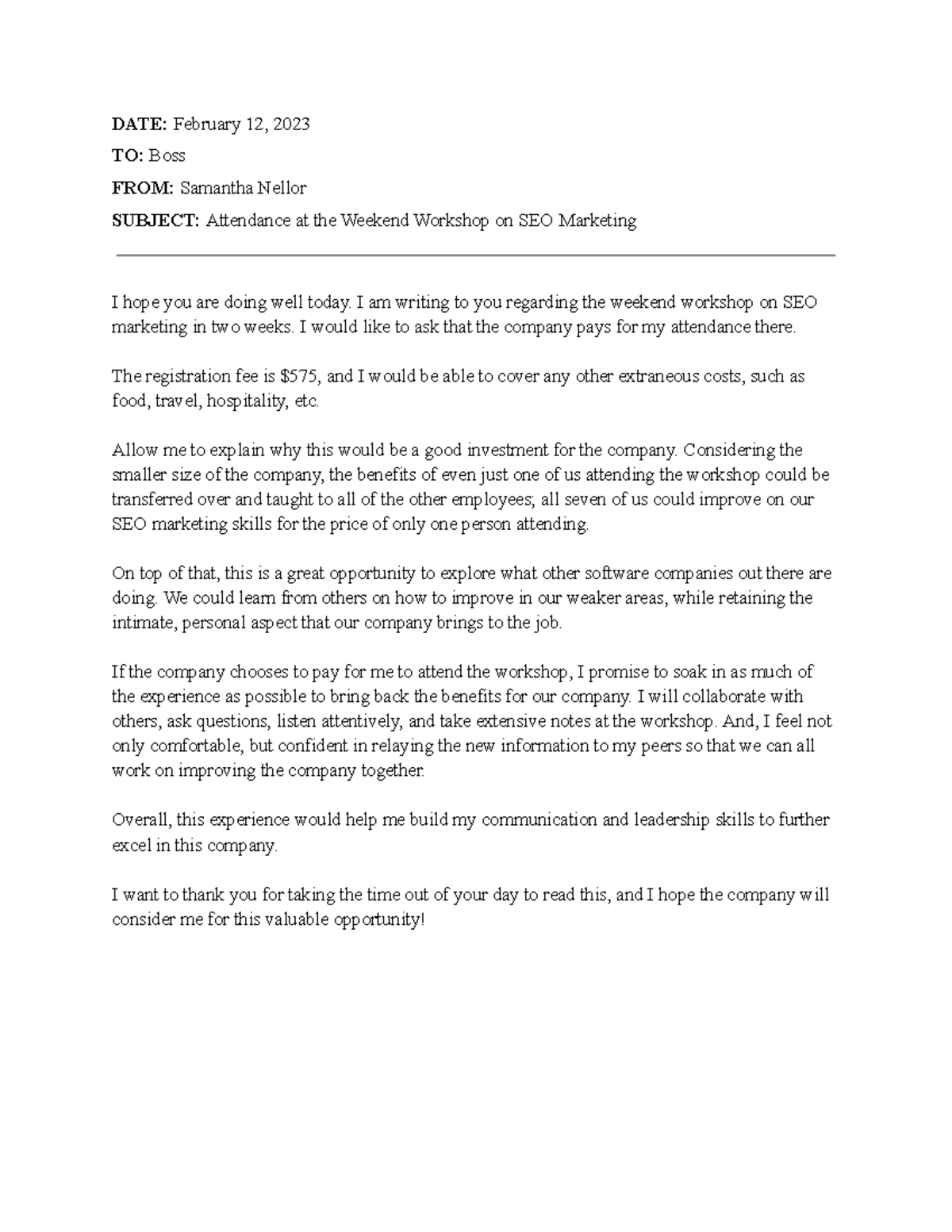 Technical Writing Final Exam Part 1 - DATE: February 12, 2023 TO: Boss ...