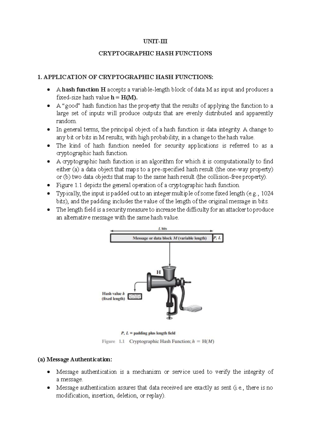 Unit Iii Merged Candns Notes Unit 3 Unit Iii Cryptographic Hash Functions 1 Application Of