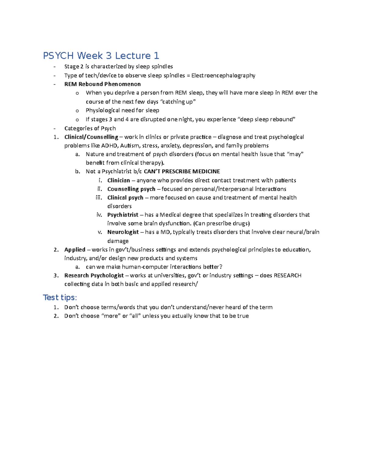 PSYC W3L1 - James Chrobak - PSYCH Week 3 Lecture 1 Stage 2 is ...