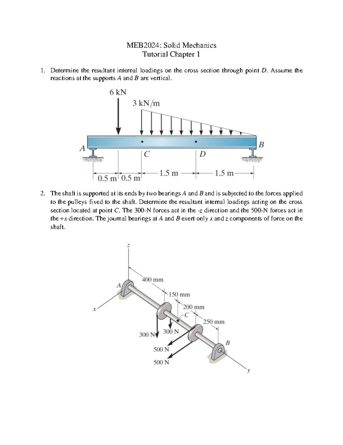 Tutorial Chap1 - MEB2024: Solid Mechanics Tutorial Chapter 1 Determine ...
