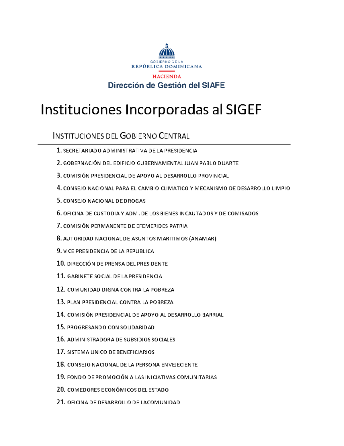 Instituciones Incorporadas al Sigef-2022 Febrero - Dirección de Gestión ...