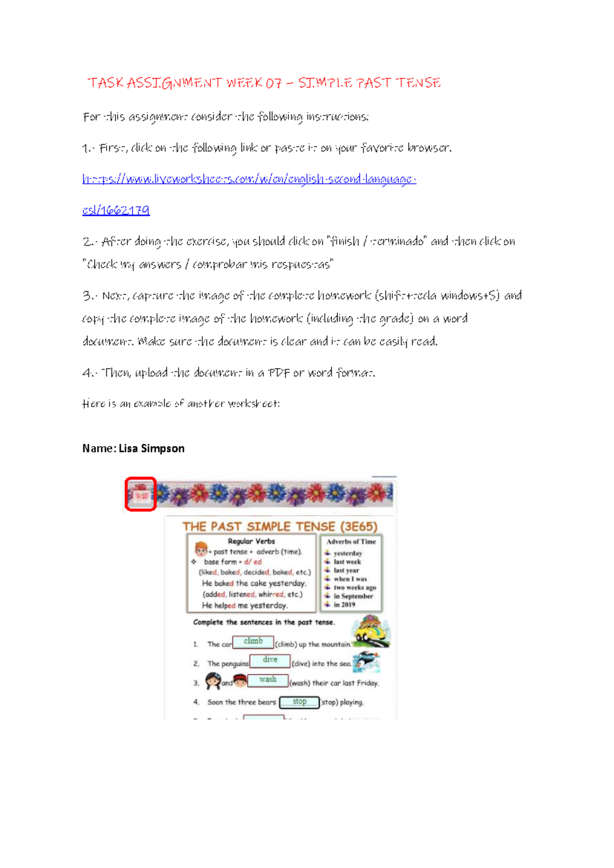 Task Assignment 1 week 7 - TASK ASSIGNMENT WEEK 07 – SIMPLE PAST TENSE ...