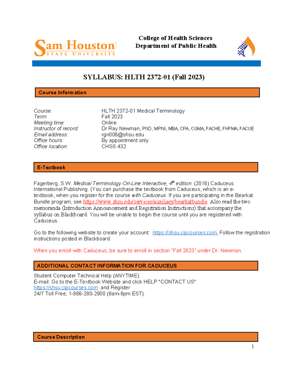 Syllabus 2372 Medical Terminology Fall 2023 - College of Health ...