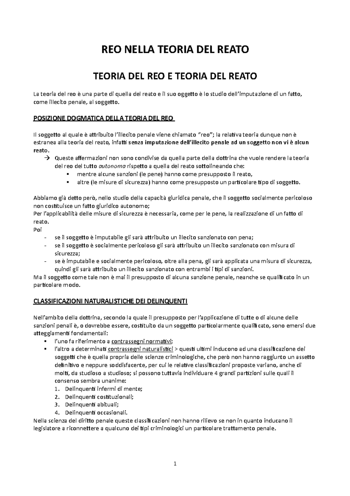 IL REO (riassunti pagliaro) - REO NELLA TEORIA DEL REATO TEORIA DEL REO ...