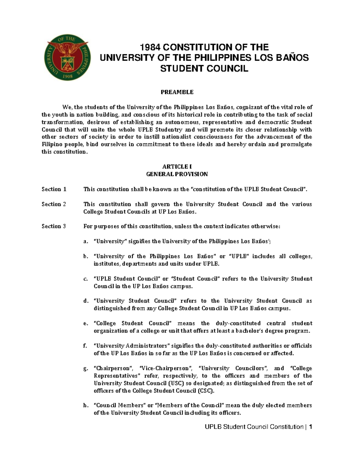 UPLB Student Council Constitution (Encoded in 2012 ) - 1984 ...