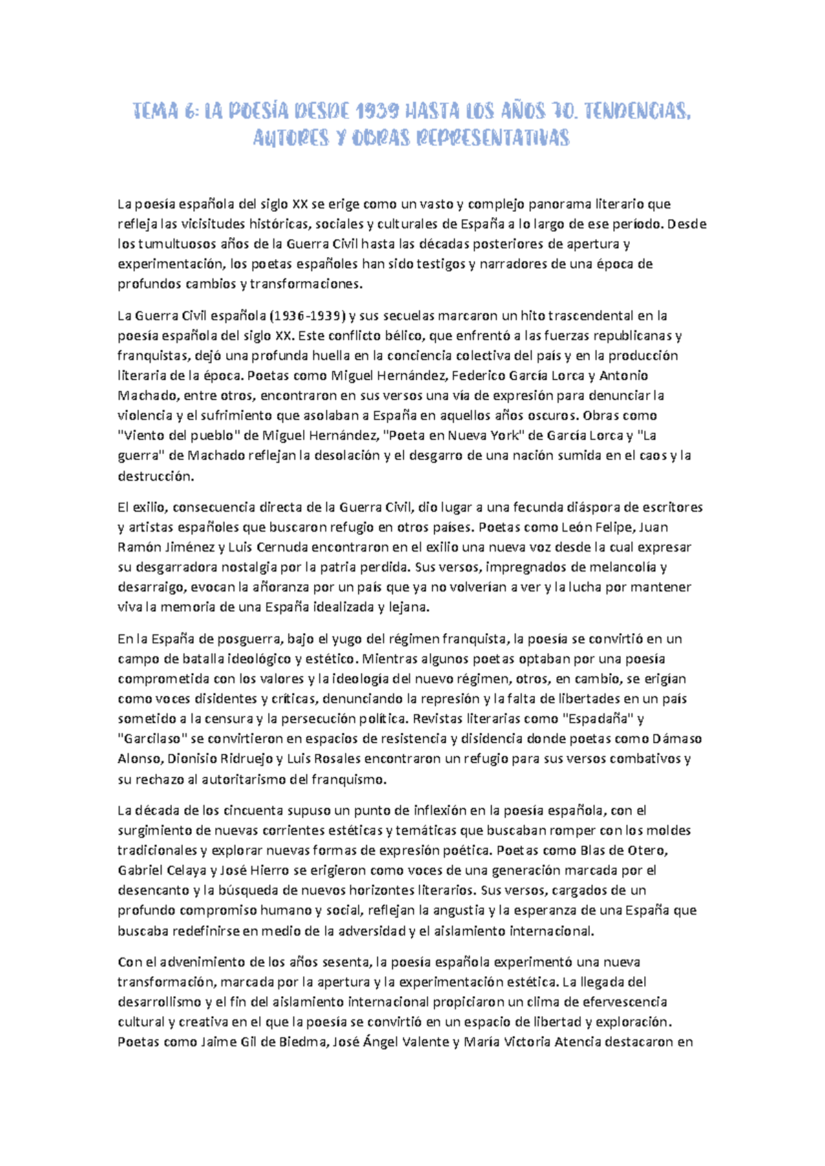 Tema 6 literatura d - La poesía española del siglo XX se erige como un ...