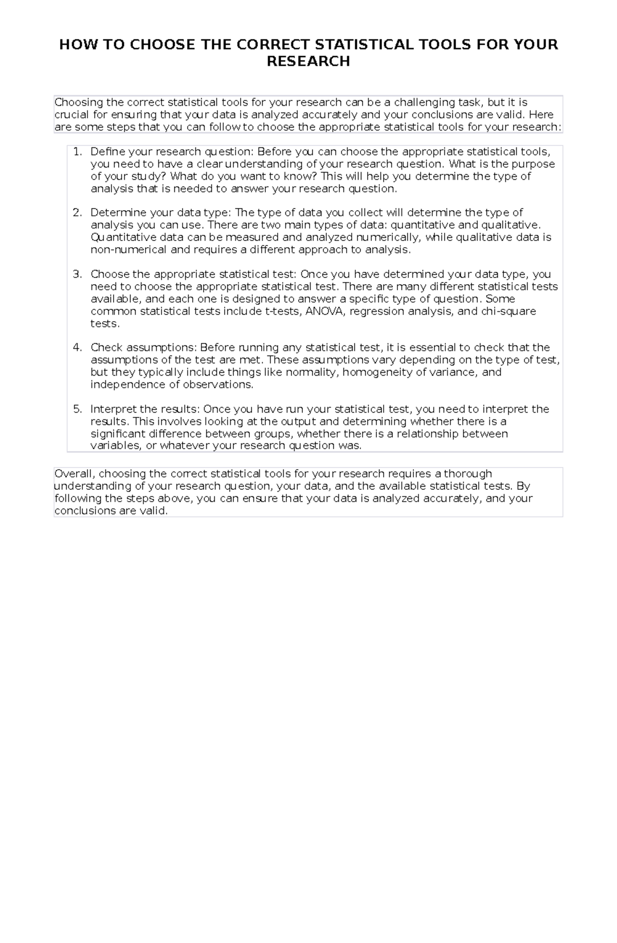 HOW TO Choose THE Correct Statistical Tools FOR YOUR Research - HOW TO ...