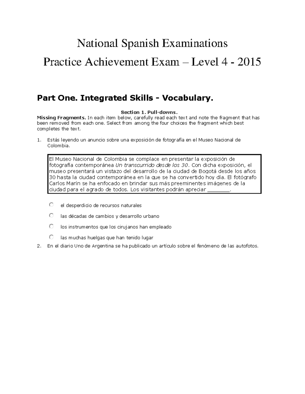 2015 National Spanish Examinations - Achievement - Level 4 - National ...