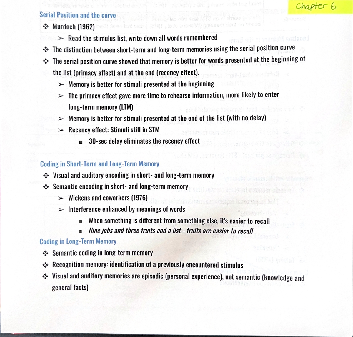 Chapter 6 - Professor John Riley - chapter 6 Serial Position and the ...