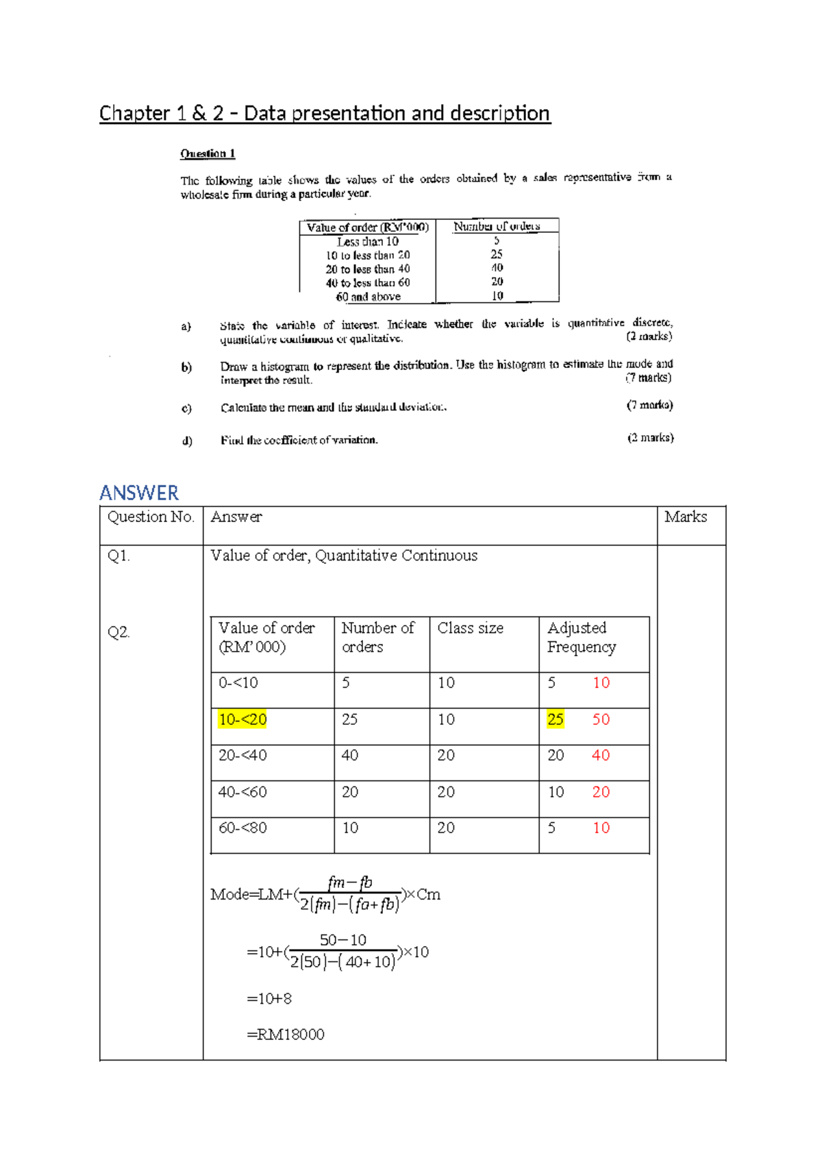 QS Question - Practical - Chapter 1 & 2 – Data presentation and description ANSWER Question No ...