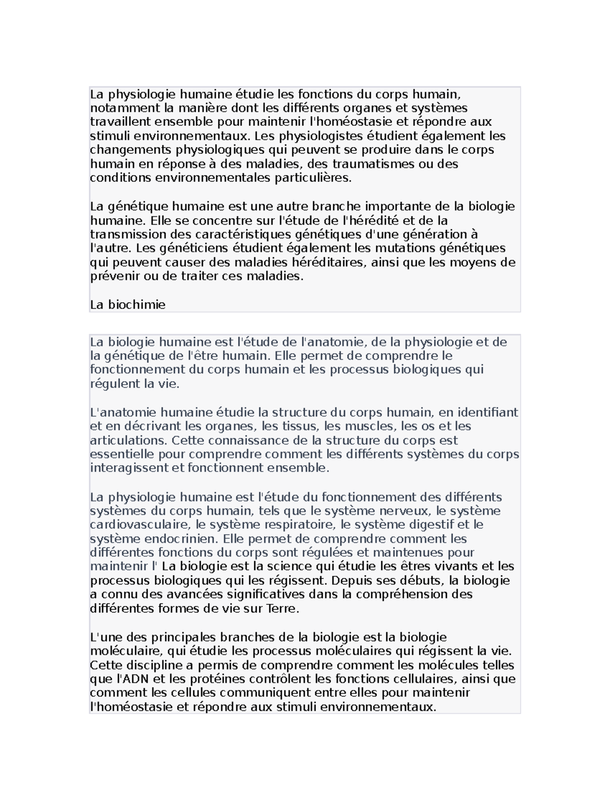 Bio hum - seance - La physiologie humaine étudie les fonctions du corps ...
