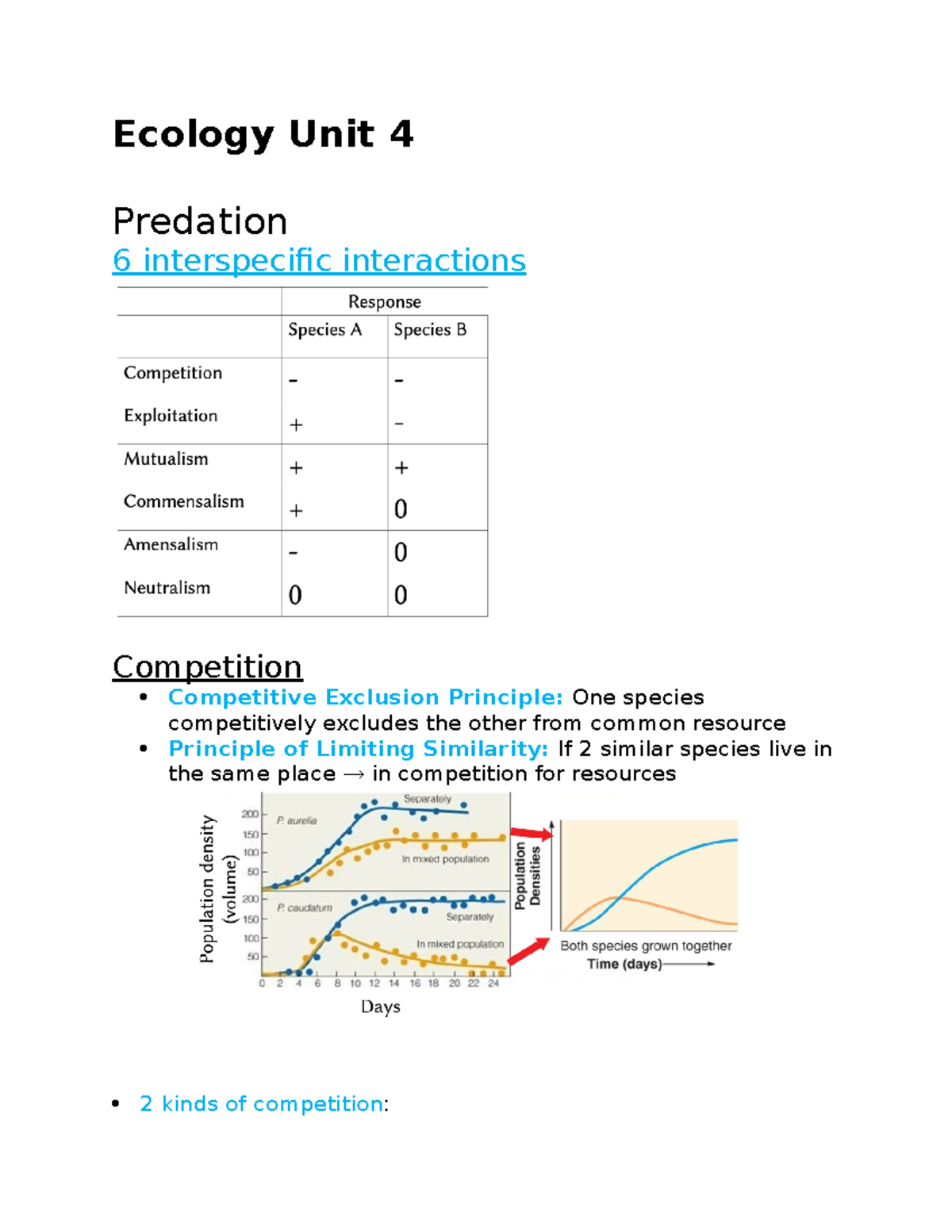 Ecology Notes Unit 4 - Ecology Unit 4 Predation 6 interspecific ...