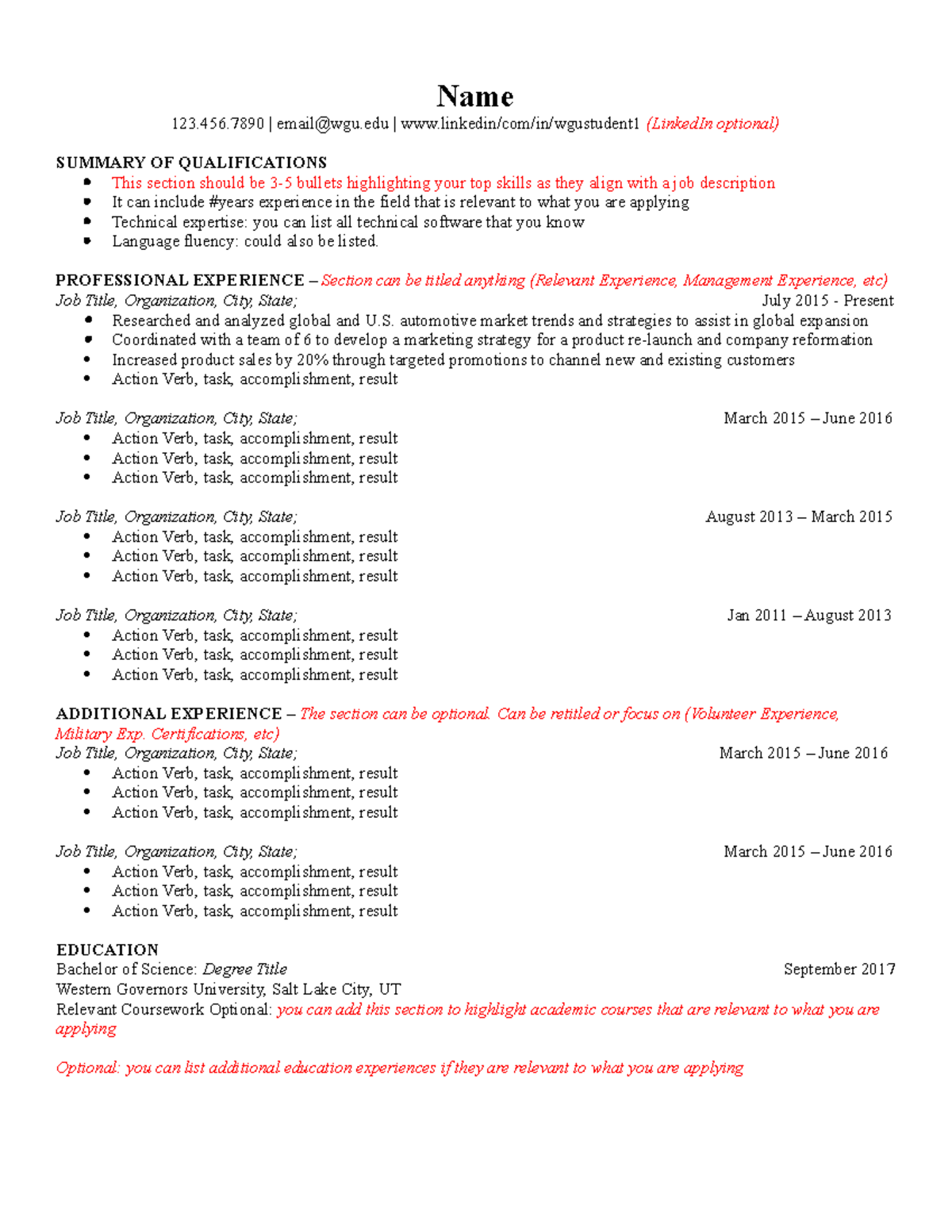 Business Template - ENGL 1010 - WGU - Studocu