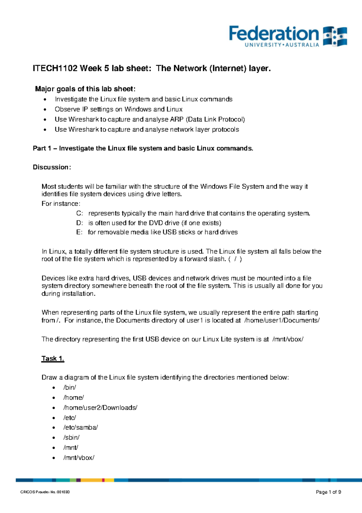Week 5 Lab Sheet - Network Layer - ITECH1102 Week 5 lab sheet: The Network (Internet) layer ...