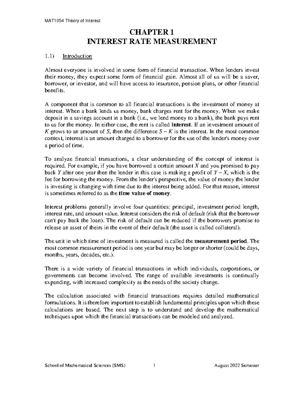 L1 Interest Rate Measurements - CHAPTER 1 INTEREST RATE MEASUREMENT ...