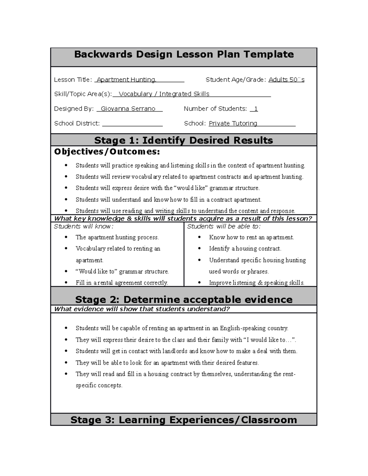 Vocabulary - Integration Mini-Lesson - Backwards Design Lesson Plan ...