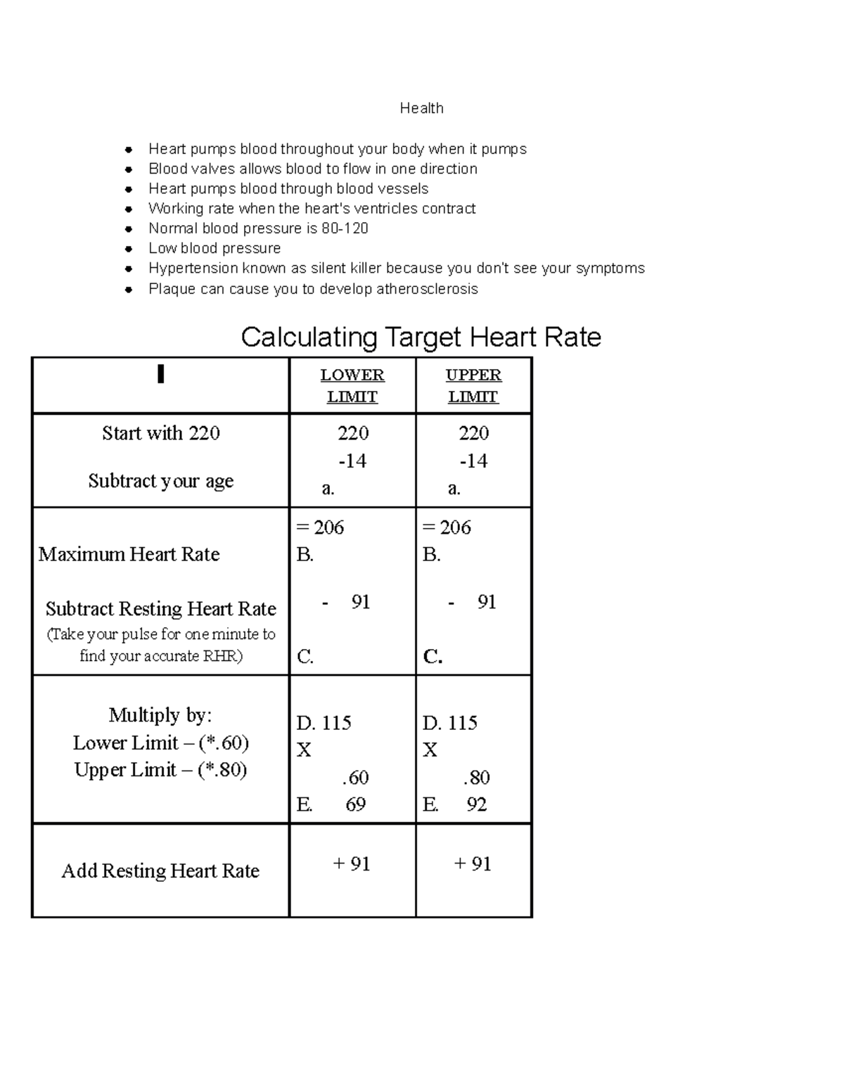 Health Notes - Description of various exercise types and heart rate ...