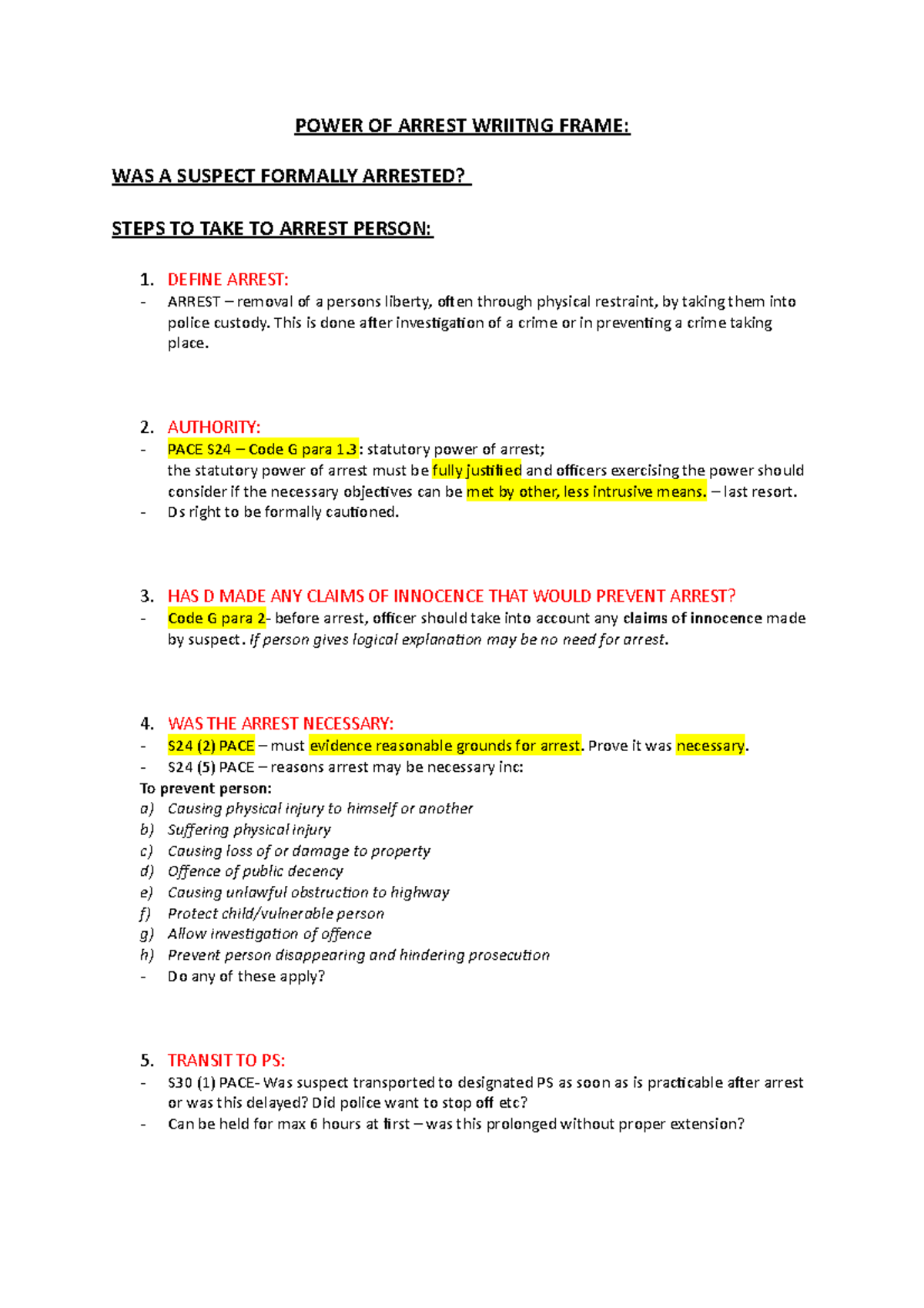 Power OF Arrest Wriitng Frame - POWER OF ARREST WRIITNG FRAME: WAS A ...