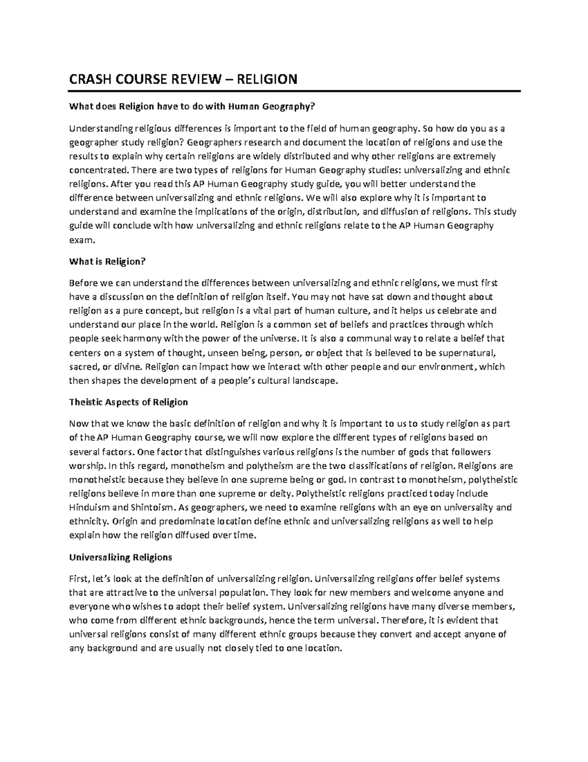 Crash Course - Religion Universalizing and ethnic - CRASH COURSE REVIEW ...