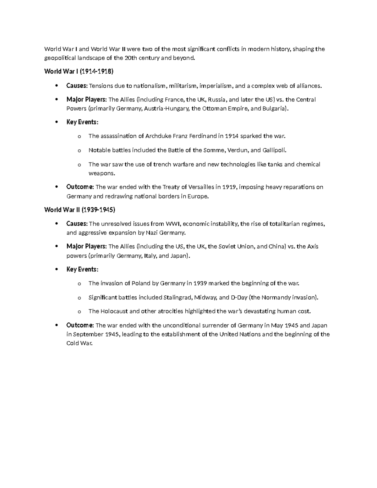 World War I and World War II - World War I (1914-1918) Causes: Tensions ...