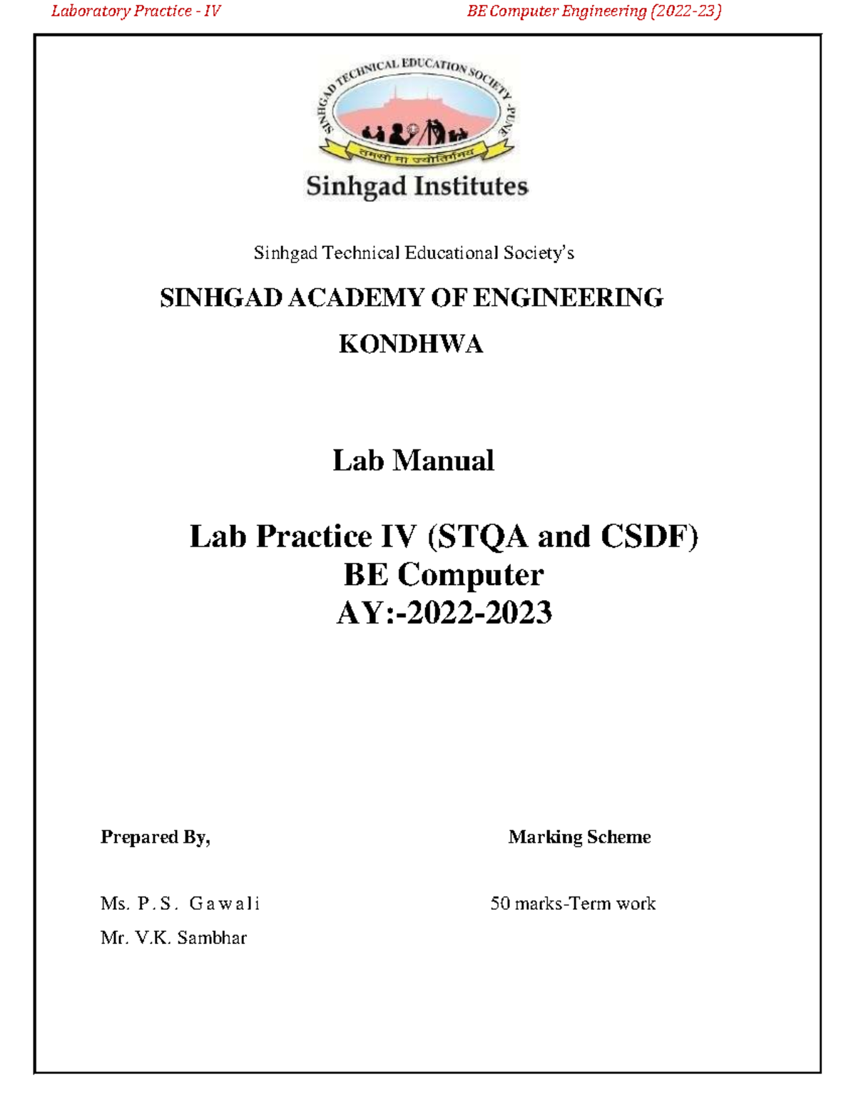 CSDF Lab Manual - Sinhgad Technical Educational Society’s SINHGAD ...