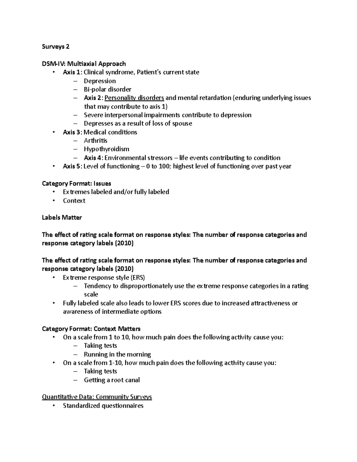 Surveys 2 - Professor Baker - Surveys 2 DSM-IV: Multiaxial Approach ...