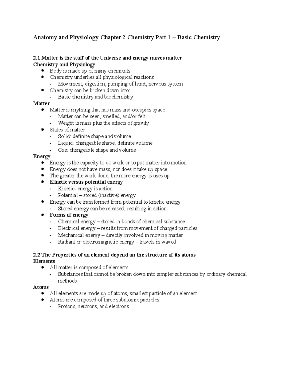Anatomy and Physiology Chapter 2 Notes - Usually a liquid, such as ...