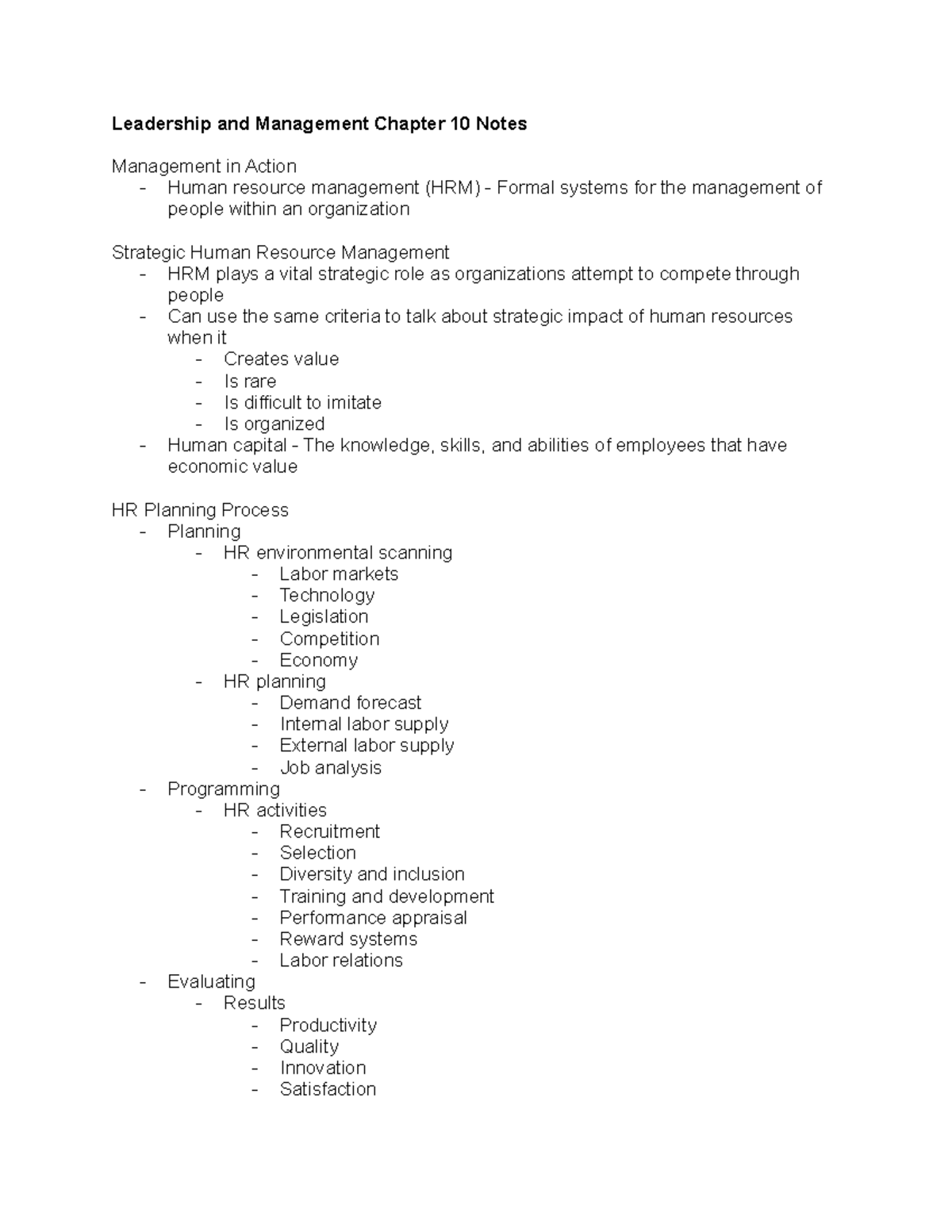 Leadership and Management Chapter 10 Notes - Studocu