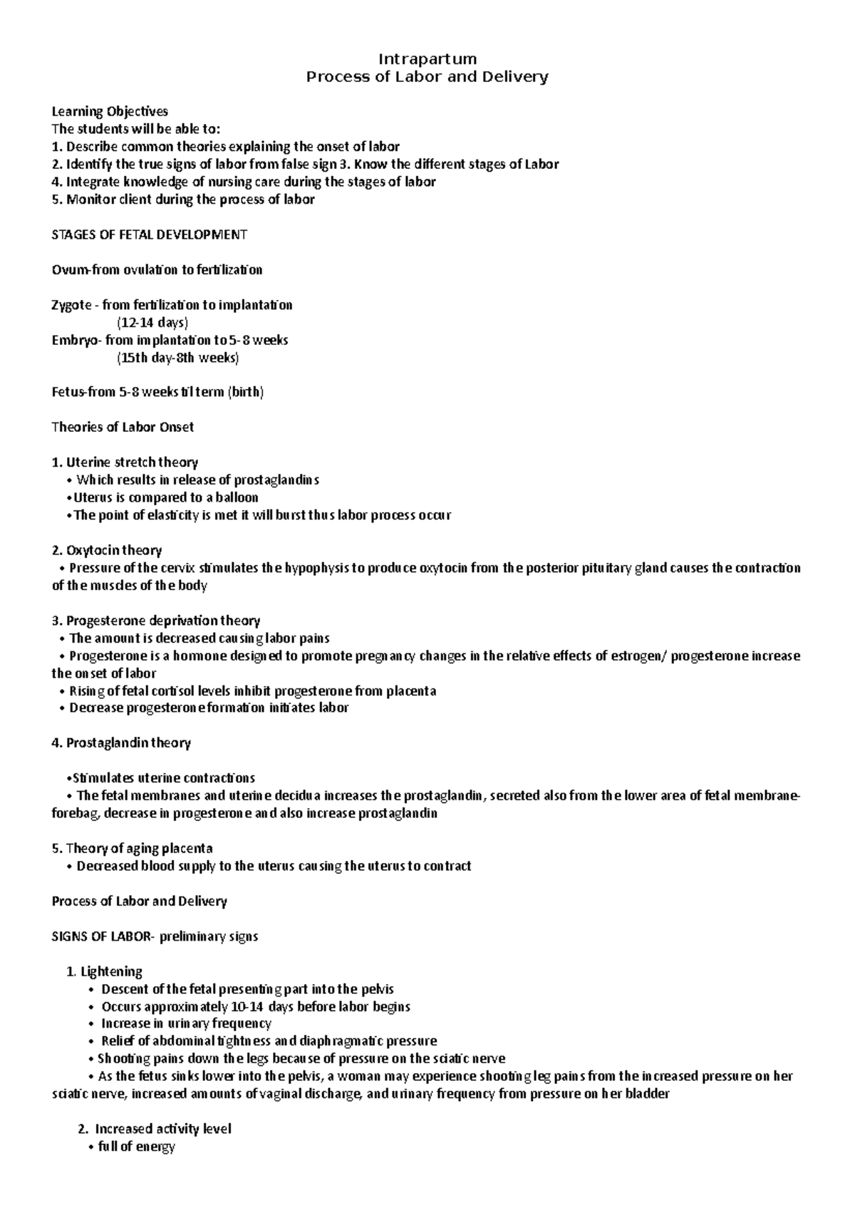 Intrapartum Process of Labor and Delivery - Intrapartum Process of ...