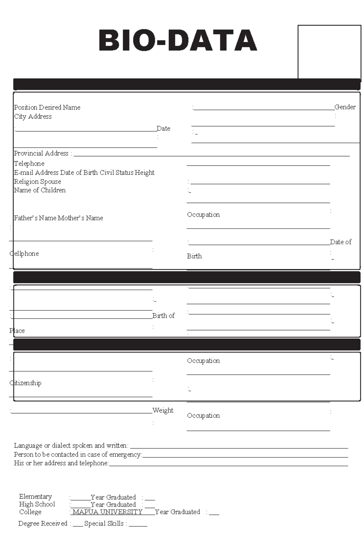BIO-DATA - 76t - BIO-DATA Position Desired Name City Address : Date ...